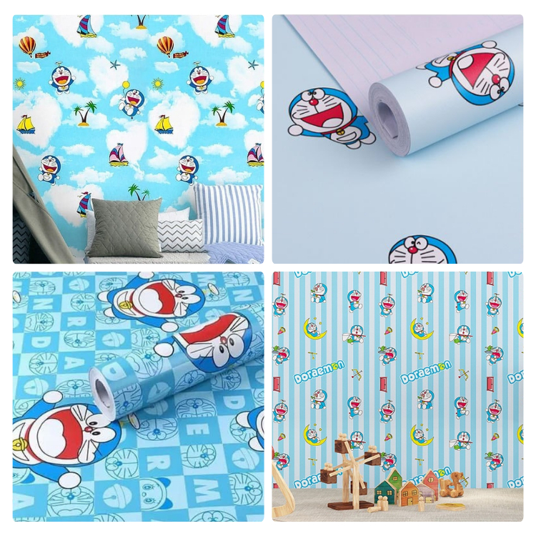 Doraemon Wallpaper Blue Square 3D Wallpaper For Boys Bedroom Emon Motif ...