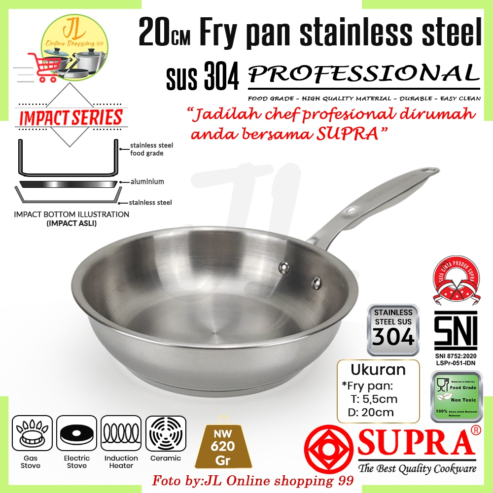 Supra fry pan 20cm stainless steel SUS 304 impact bottom professional ...