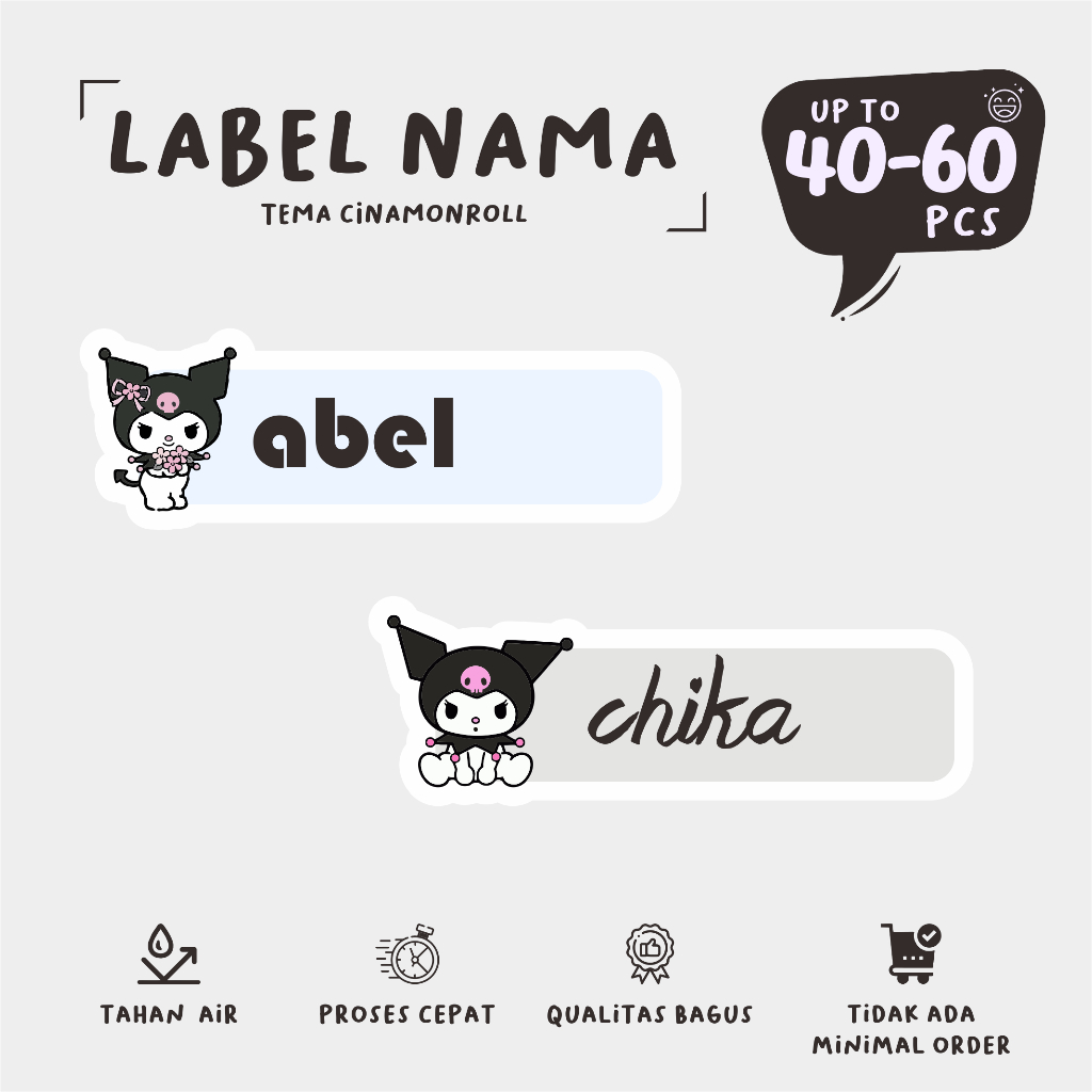  40 60 Pcs Print Cute Sanrio Theme Name Stickers KUROMI sanrio