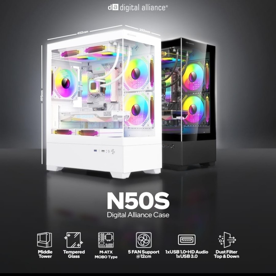 Digital Alliance N50S Tempered Glass - M-ATX Mid Tower Gaming Case ...