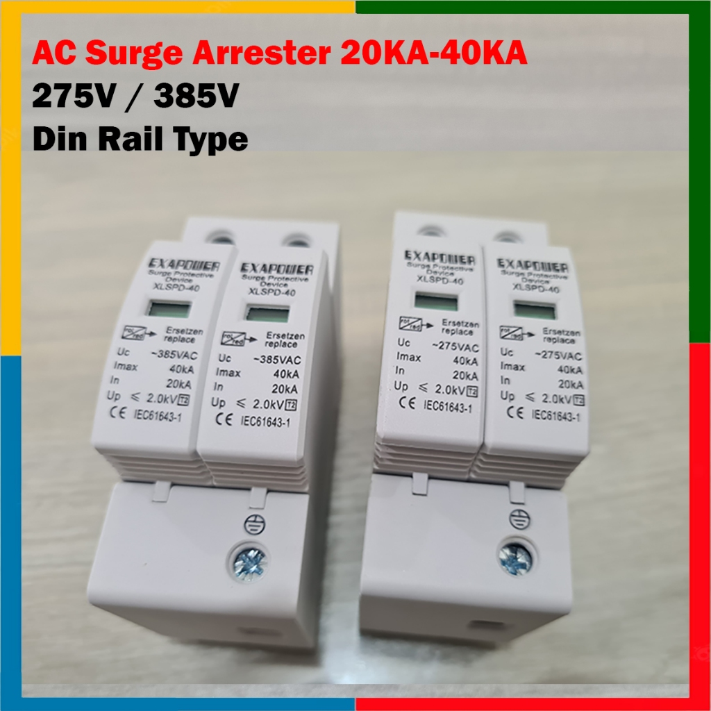 Spd AC 2P 275V 385V Surge Arrester 20KA-40KA Anti Lightning Surge Protection Device AC Voltage ...