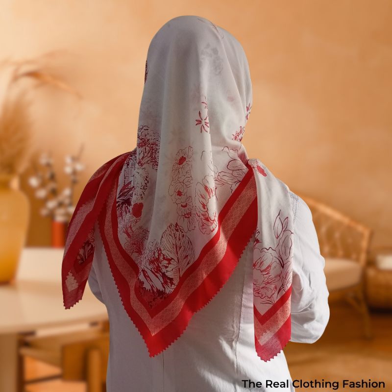 PUTIH MERAH | | Laser Cut Rectangular Voal Hijab with Red and White ...