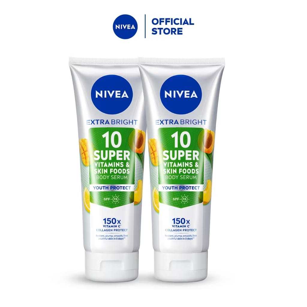 Nivea Body Serum Extra Bright 10 Super Vitamins & Skin Foods Youth Protect Collagen 180ml ...