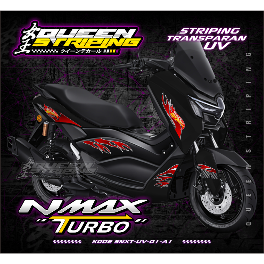 Custom Hotwheels Fire Design Transparent UV Sticker / NMAX TURBO ...