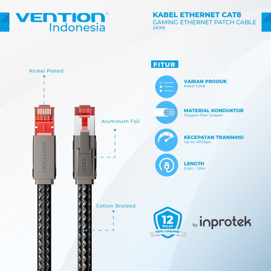 Vention LAN Cable Ethernet Cable RJ45 Cat8 Gigabit Network Patch Gaming ...