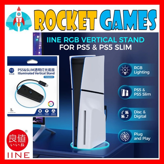 Iine RGB Lightning Vertical Stand for PS5 Fat & PS5 Slim Disc / Digital ...