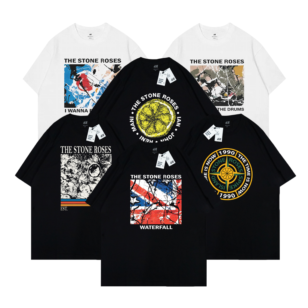 PUTIH HITAM The STONE ROSES Band T-Shirt WHITE BLACK TOUR CLASSIC STONE ...