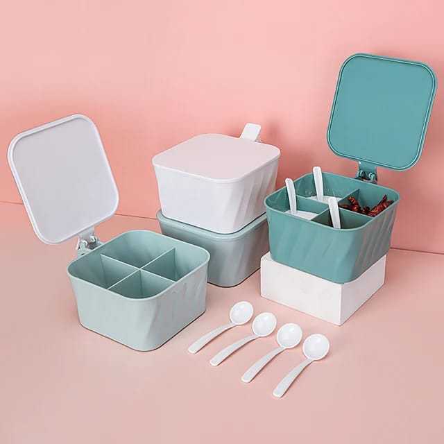 4in1 Kitchen Spice Box Free Spoon Kitchen Spice Container 4 Dividers ...