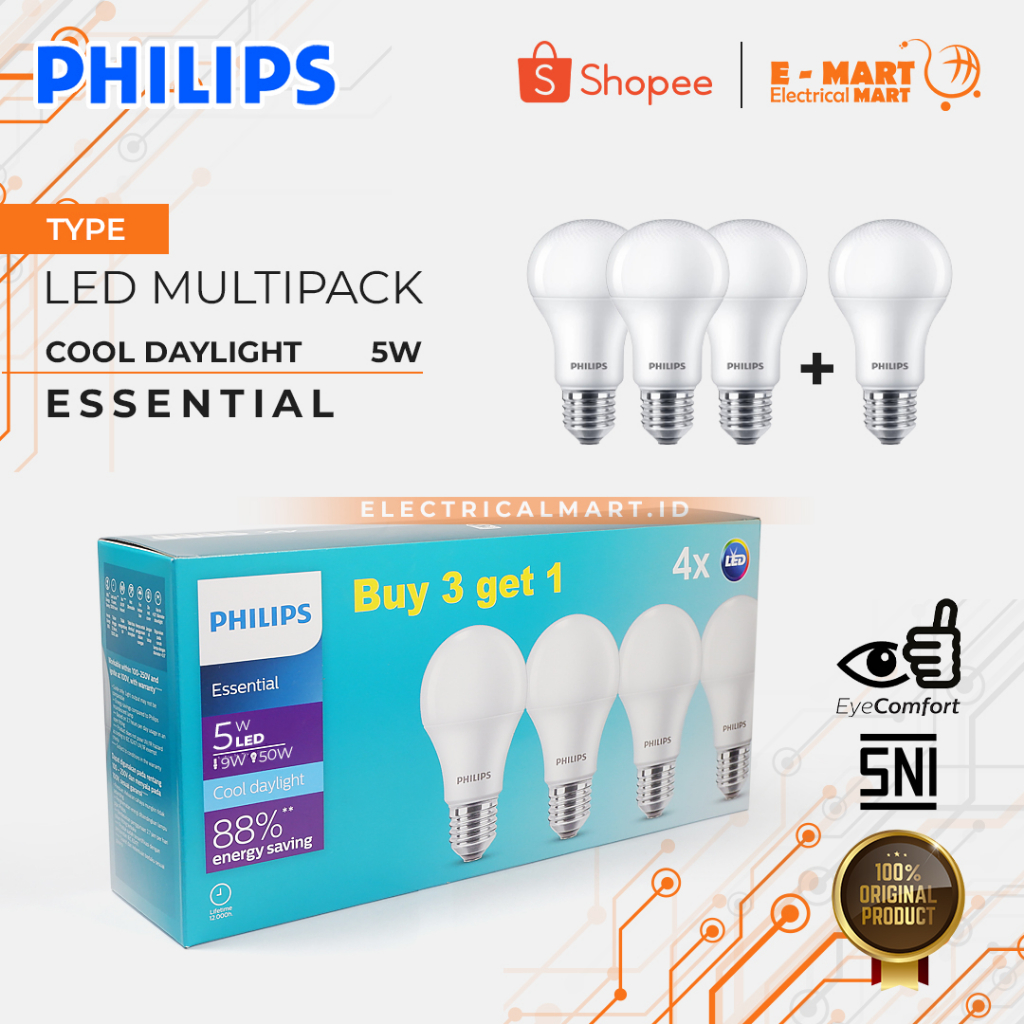 Philips LED Essential PACKAGE 5w 7w 9w 11w Multipack 3 Free 1 | Shopee ...