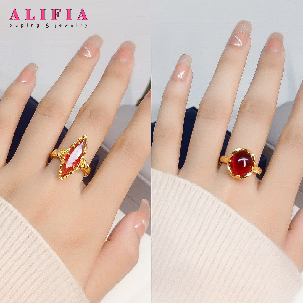 MERAH Adult Pomegranate Red Stone Ring for Men and Women 22K Titanium Gold Plated | Shopee Malaysia