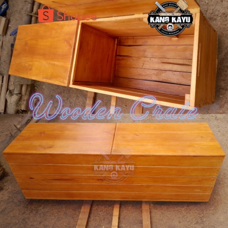 KAYU Multipurpose Storage box Two Lid wooden crate box 40cm Wide wooden ...