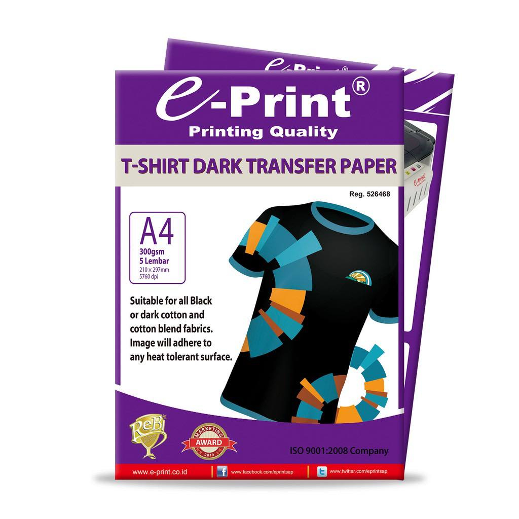 EPRINT DARK T SHIRT TRANSFER 300 GSM A4 5 SHEETS - E-PRINT PAPER BLACK ...
