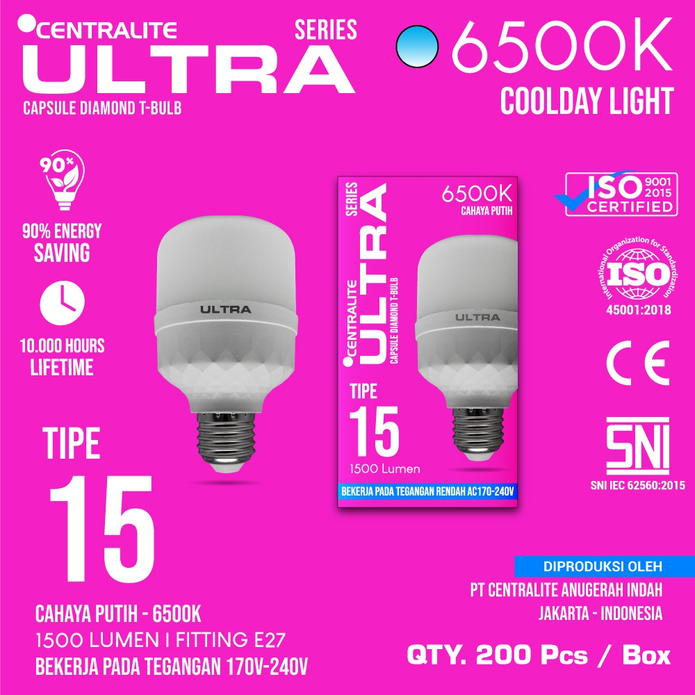 PUTIH CAHAYA Centralite ULTRA 15W LED Lamp 15 Watt WHITE Light Capsule Tube Model Capsule Body ...