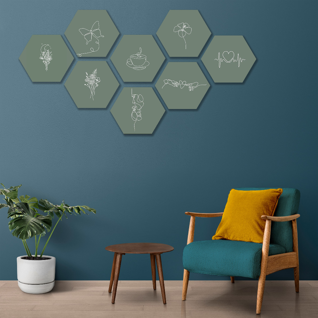 HIASAN DINDING KAYU Hexagonal GREEN IDEAS AESTHETIC WALL DECORATIONS ...