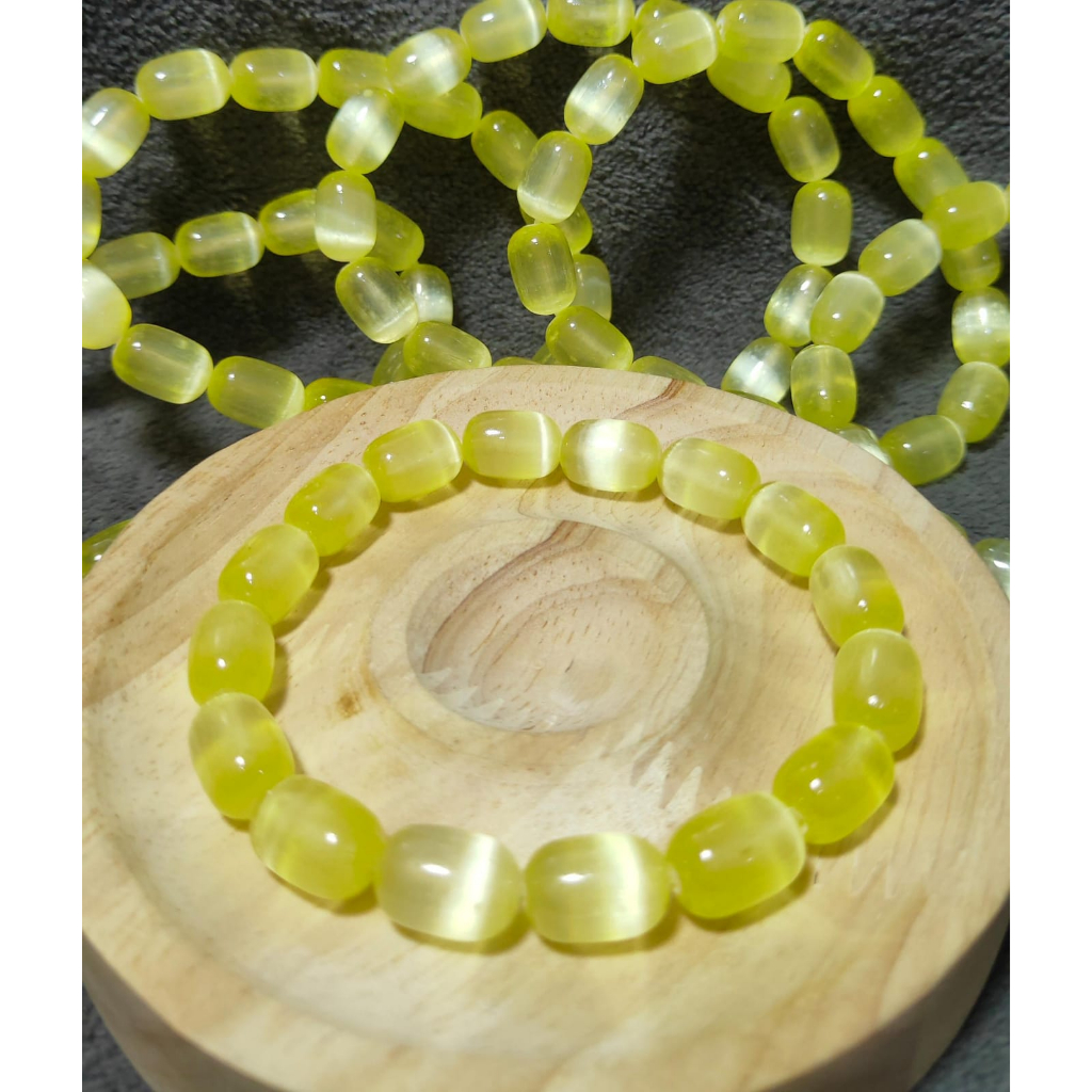 Yellow Selenite Cat Eye Natural Tube Bracelet 8 x 12 mm | Shopee Malaysia