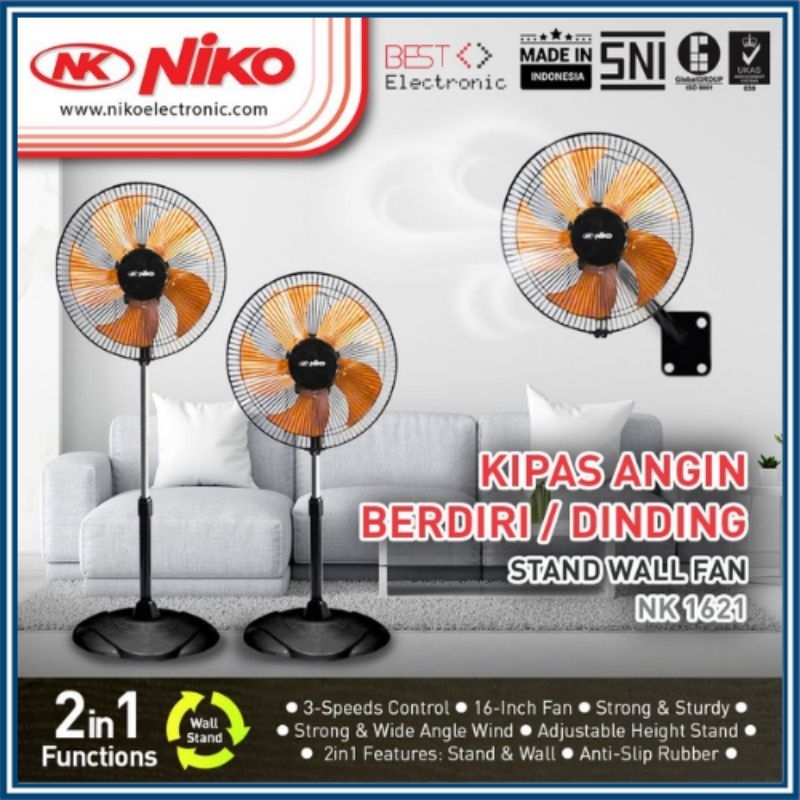 Niko 1621 STAND & WALL FAN 2IN1 STAND+WALL FAN | Shopee Malaysia
