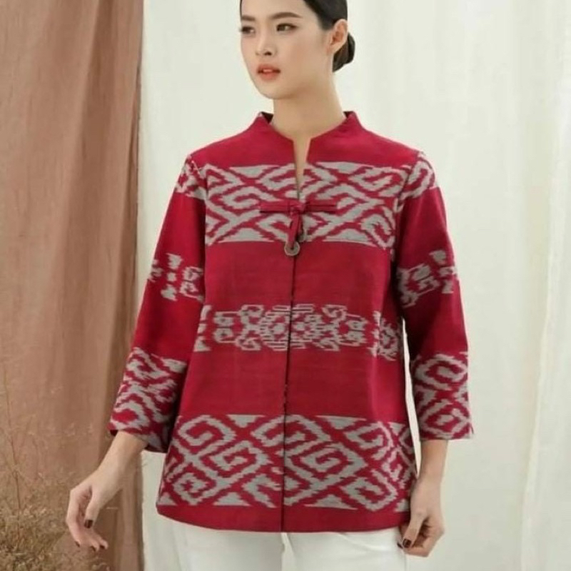 MERAH Red ori Woven batik Women's Top blouse | Shopee Malaysia