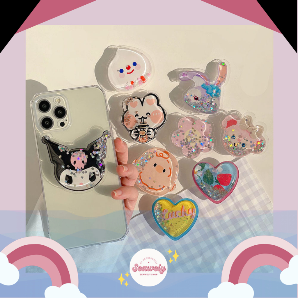 Popsocket Griptok HP Sanrio Kuromi Rabbit Love Cute Glitter Water 3D ...