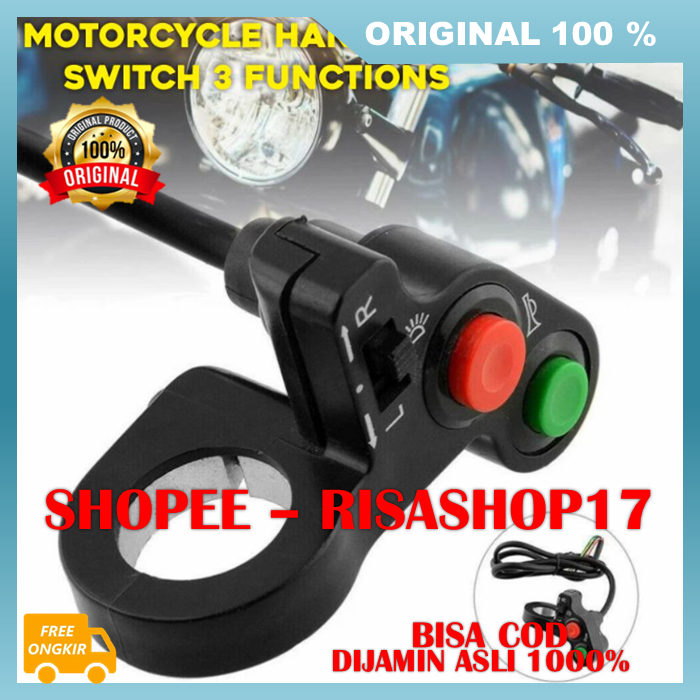 Motorcycle Handlebar Switch 3 Functions Universal Handlebar Horn Turn Signal Switch 100% ...