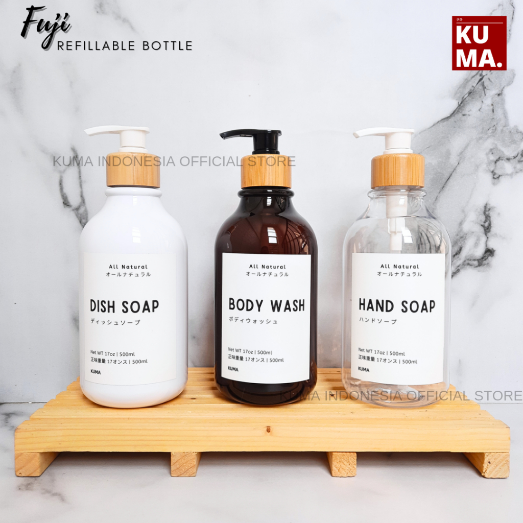 KAYU Kuma Fuji Soap Bottle Refill 500ml Japanese Style Wooden Pump Cap ...