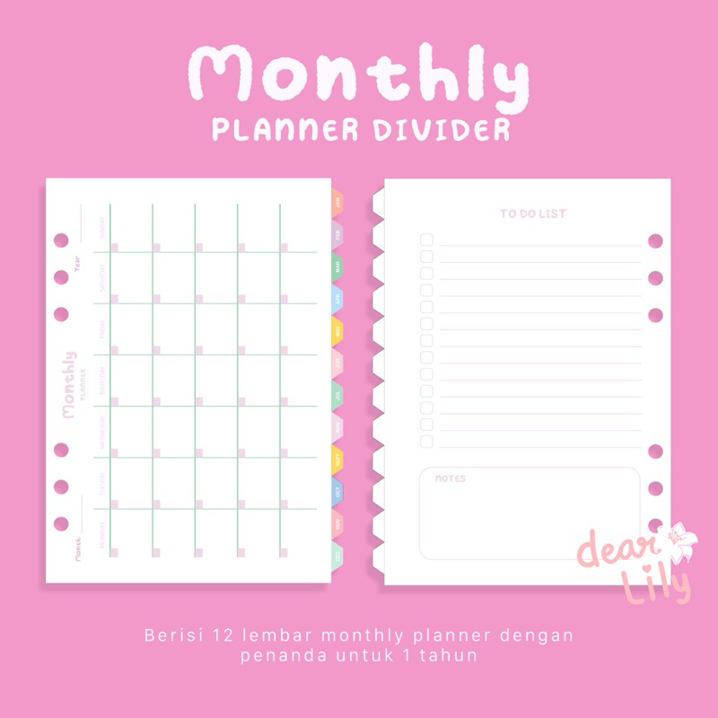 Dear Lily Divider Binder Divider Binder A6/A5/B5/A4 Monthly Planner 1 ...