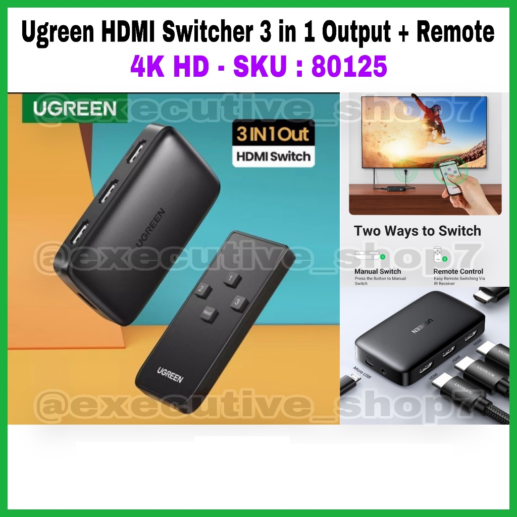 Ugreen HDMI Switcher 3 in 1 Output + Remote - 4K HD - SKU 80125 ...