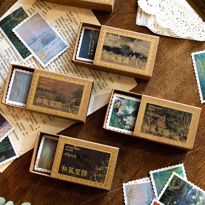 45pcs JAPAN WILDERNESS STORY STAMP STICKER BOX | Decor aesthetic ...