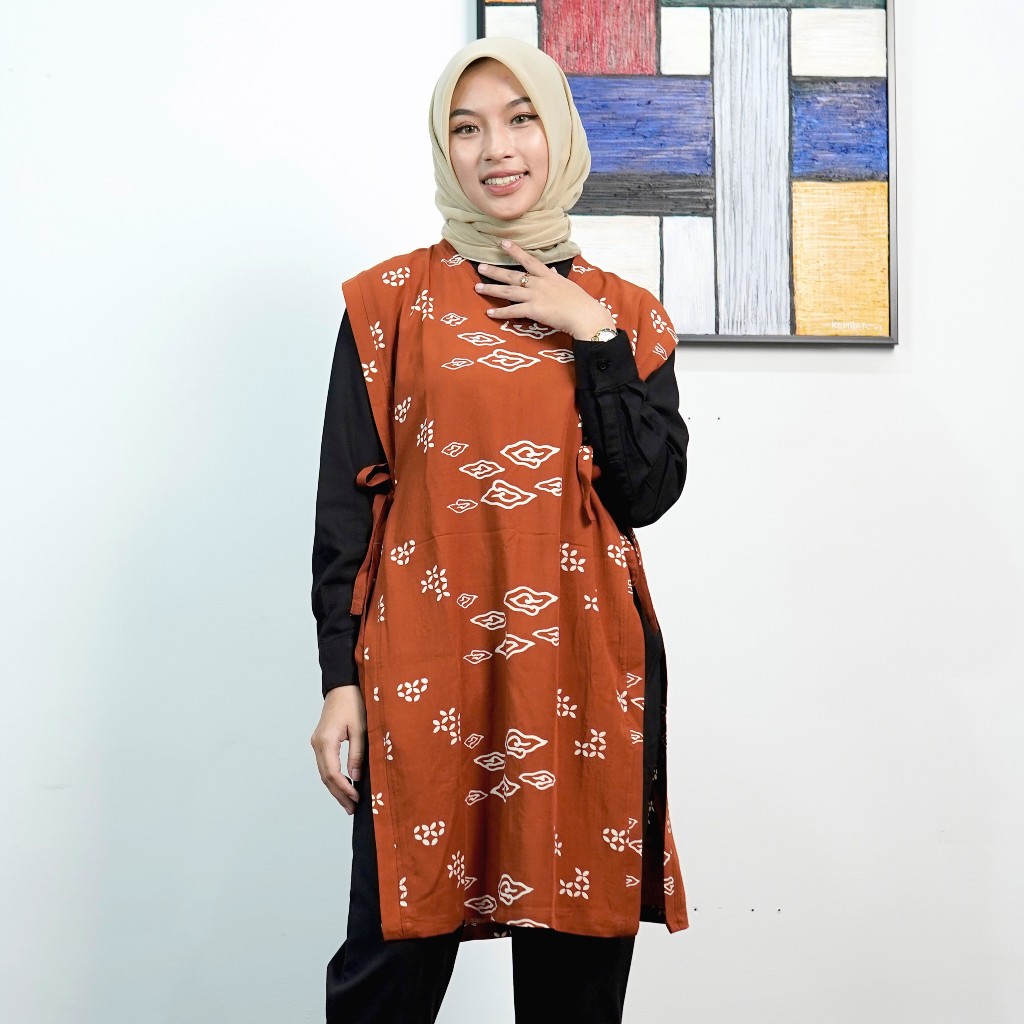 Nala Long Vest Batik Tops Women Office Rayon Vest Cap Bameswara Batik ...