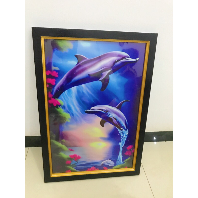 Dolphin print painting picture plus frame | Shopee Malaysia