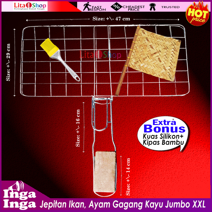 KAYU Jumbo Clamp Grill/Chicken Grill/Grilled Fish With Wooden Handle ...