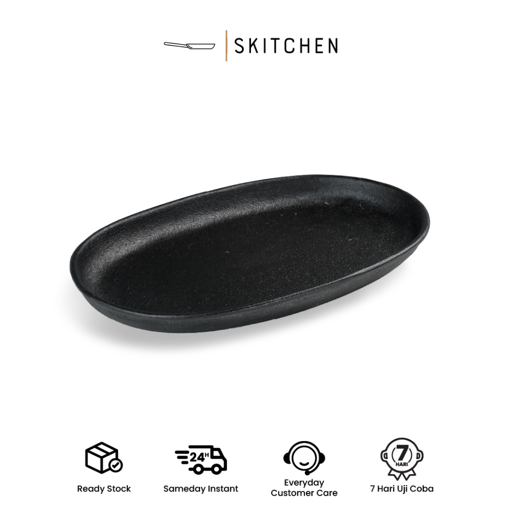 Skitchen Cast Iron Oval Plate (27.5 cm)/Cast Iron Pan/Premium Cast Iron ...