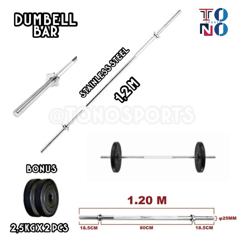 Barbell Weight Lifting Horizontal Dumbell Bar 1.2M 2 Plates 2.5kg ...
