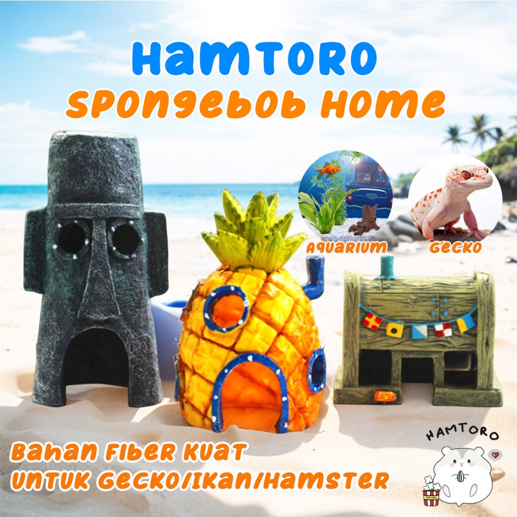Hamtoro Spongebob Home Gecko, Hamster, Fish Fiber House | Shopee Malaysia