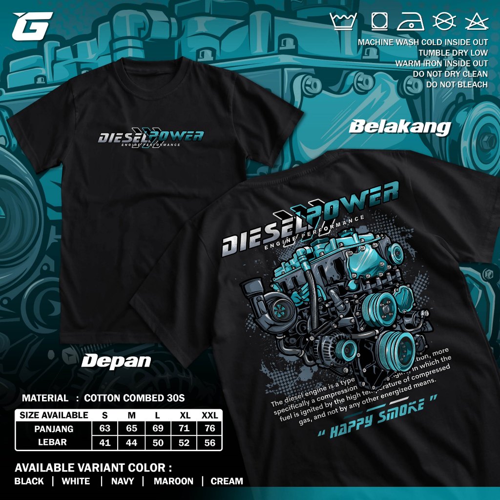 T-shirt Diesel Power Engine Turbo Machine Happy Smoke Shirt Distro Car ...