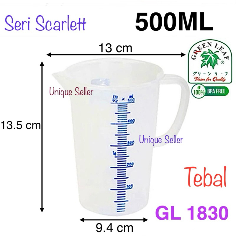 500ml Thick Measuring Cup Scarlett Measuring Cup Green Leaf 1830 / Scarlett Greenleaf Measuring ...