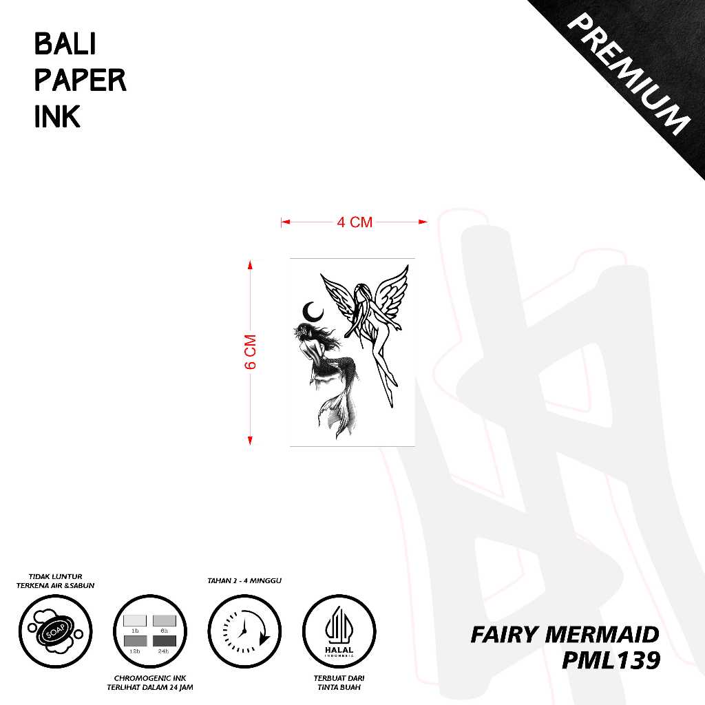 Bali Paper Ink PML139 Fairy Mermaid Fruit Ink Tattoo Temporary Premium ...