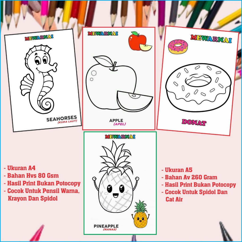10 Sheets Of Coloring Drawing Paper For Kindergarten paud sd Children ...