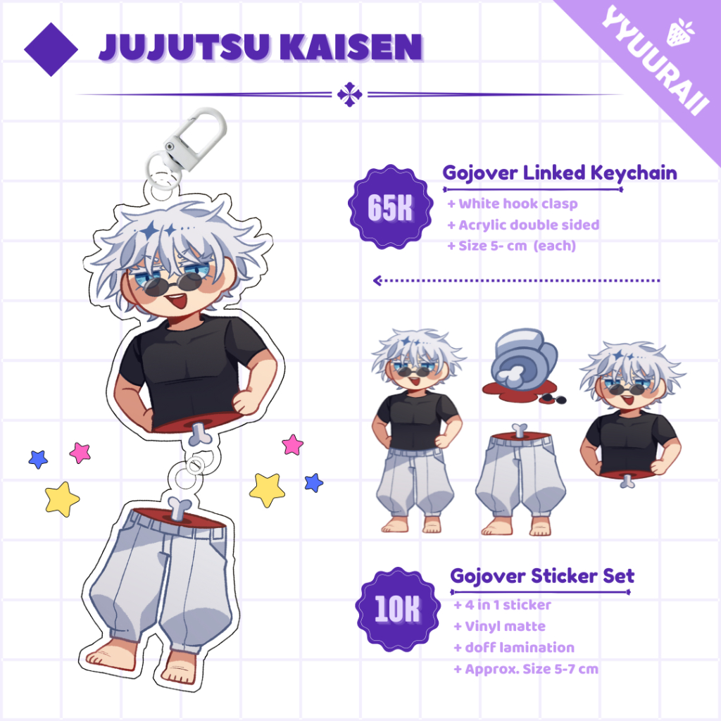 Jujutsu KAISEN || Spoiler Gojo Linked Keychain and Gojo Sticker Set ...
