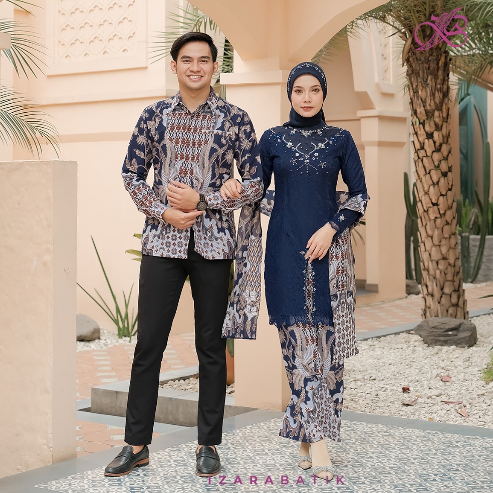 Calista Navy Modern Batik Kebaya Suit Couple Graduation Application For ...