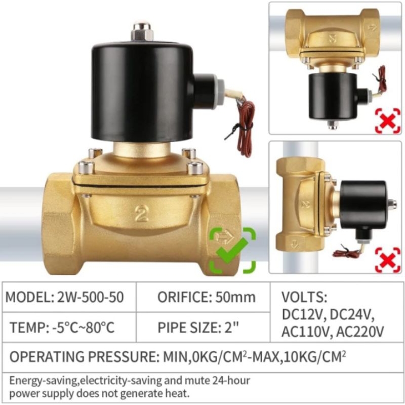 Solenoid VALVE 2 INCH BRASS BRASS AC 110-220 VOLT 2W-500-50 | Shopee Malaysia