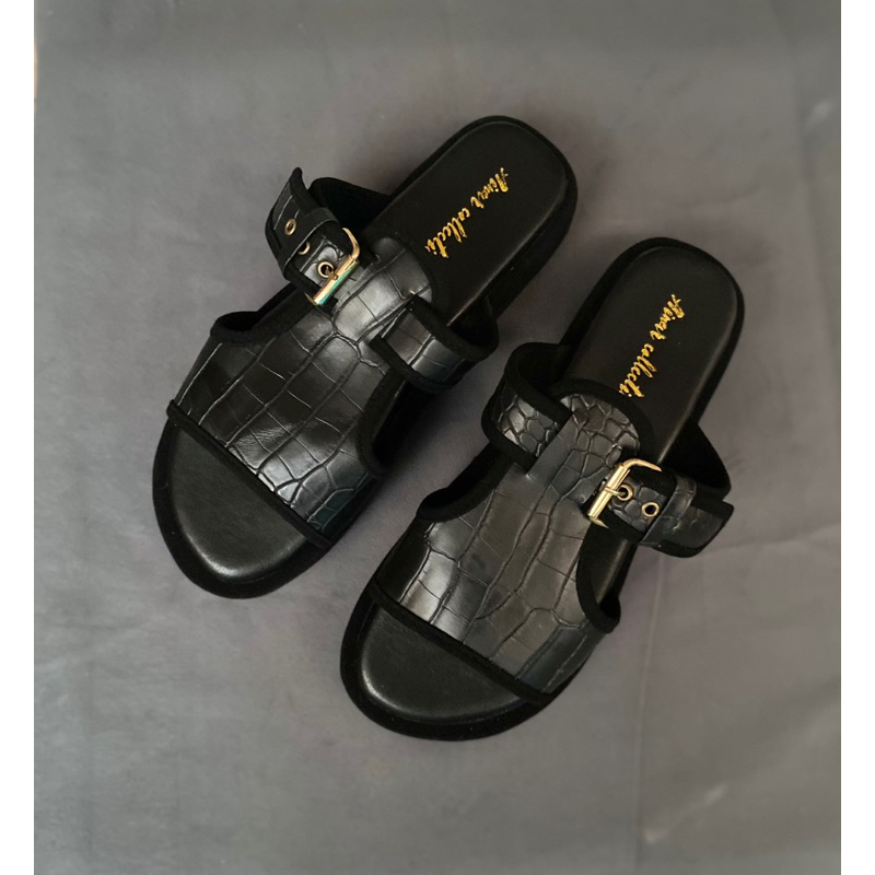 HITAM Nayshoes- SOFIA AS02 Women's Strap Sandals/Black Croco Women's ...