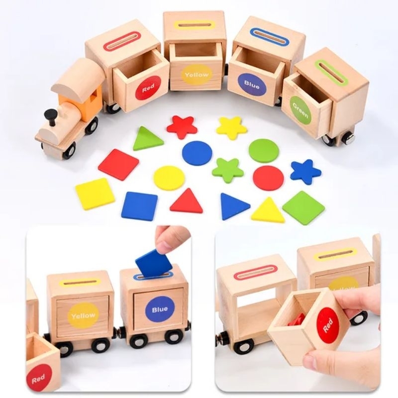 Wooden train color sorting shape sorting/montessori educational toy ...