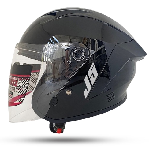 Mla J5 Ceberus Black Glosy Half Face Helmet Premium Helmet [SNI] Visor ...