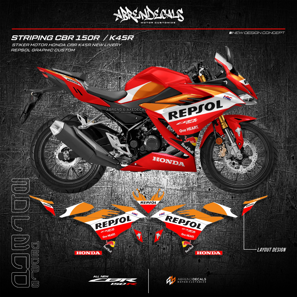 Cbr 150 R NEW K45R LIVERY REPSOL CUSTOM GRAPHICS STICKER / HONDA CBR ...