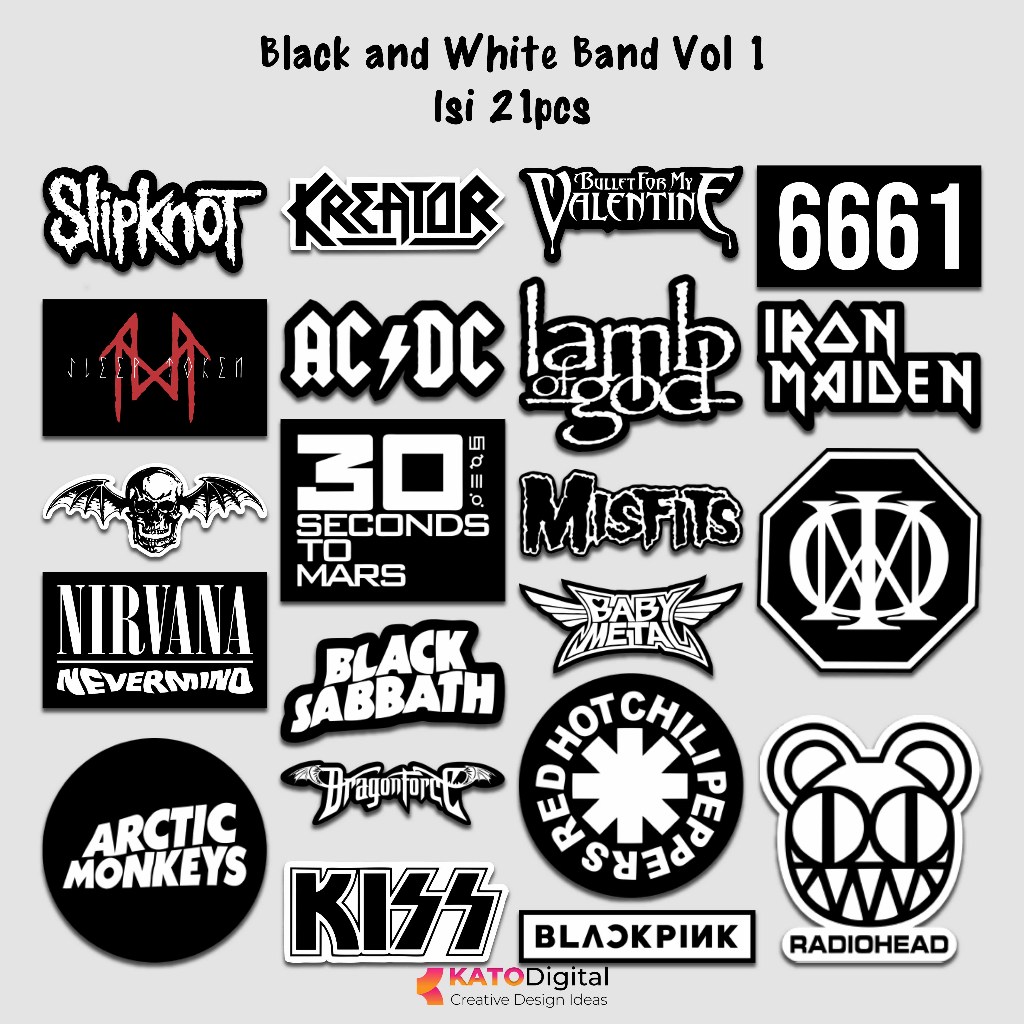 21 Pcs Glossy Hardcore Vinyl Metal Band Stickers Waterproof Black and ...