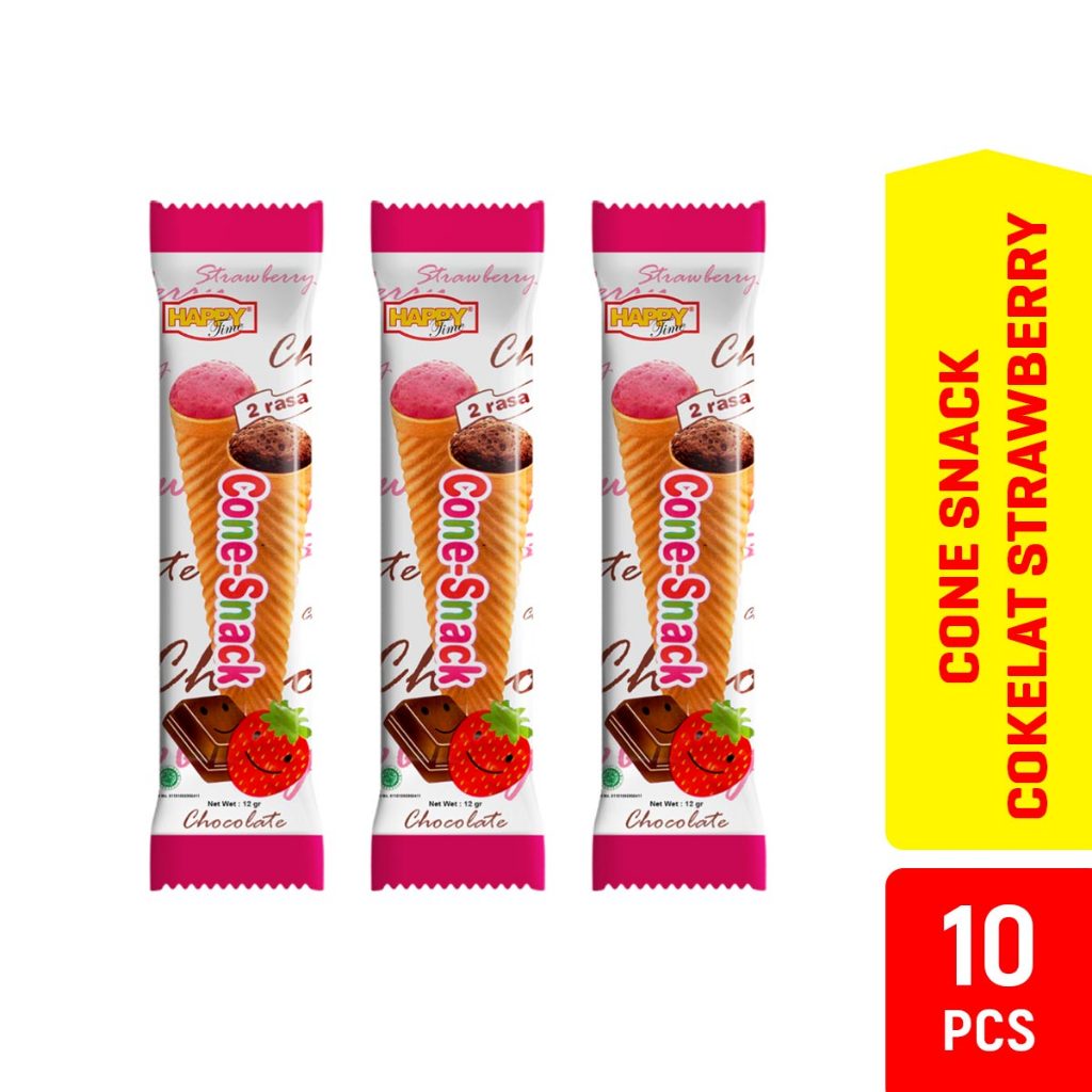Happy Time Cone Snack Chocolate Strawberry (10 Pcs) | Shopee Malaysia