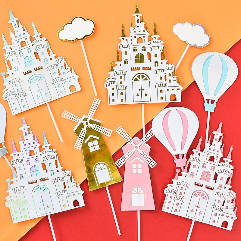 Cake Toppers Set Palace Balloons Windmill Cake Topper Birthday Castle ...