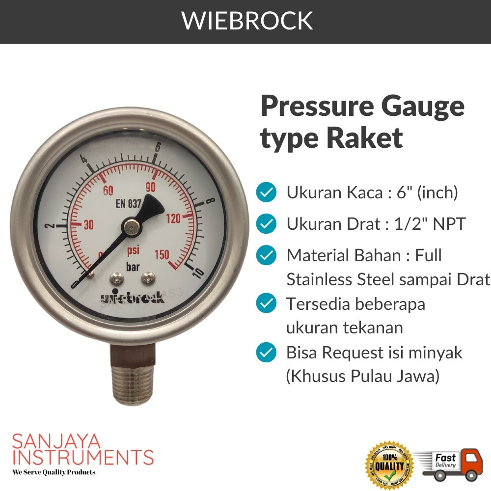 Pressure Gauge Wiebrock 6" inch 6-1000 Bar Drat 1/2 Manometer Full ...