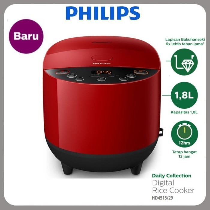 Philips RICE COOKER HD4515 DIGITAL 1.8L RICE COOKER HD 4515 RED ...