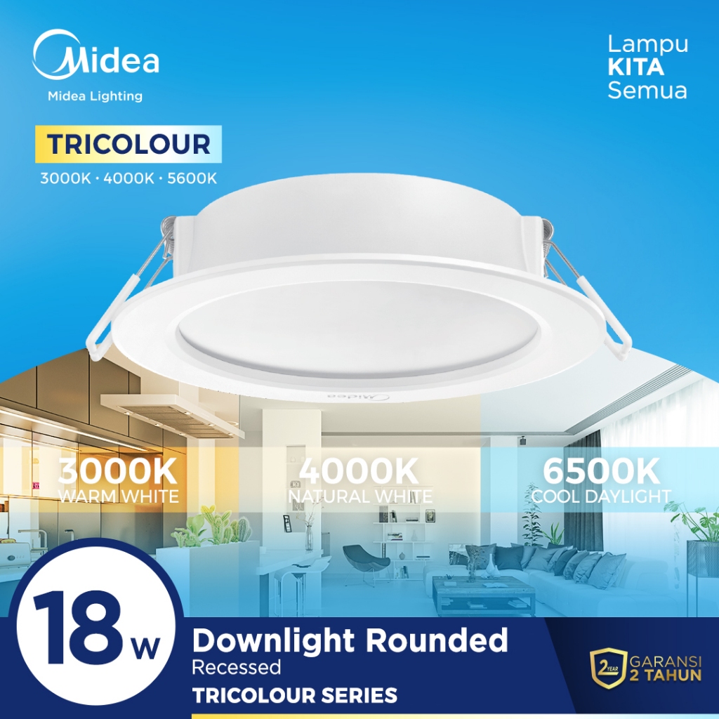 Midea Lighting - 18 Watt Tricolor LED Downlight - Yellow - Natural ...